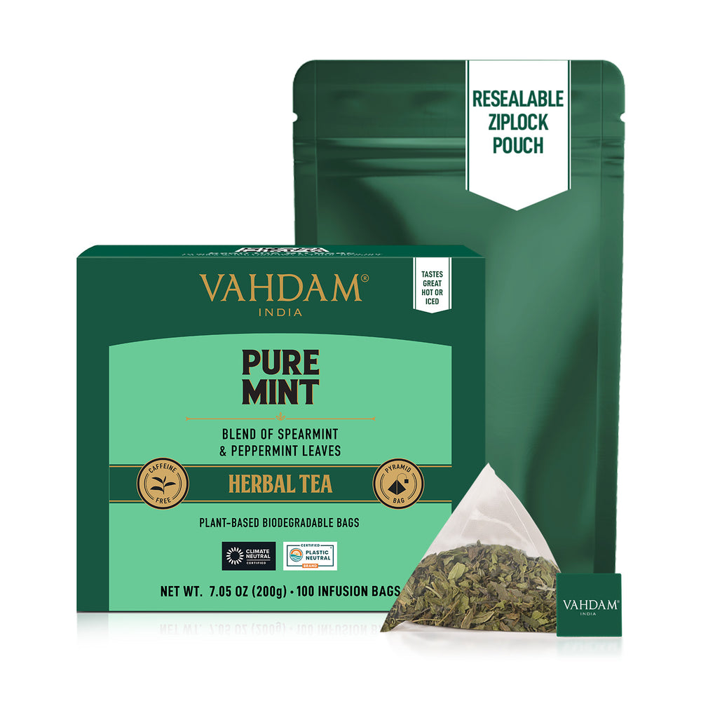 Pure Mint Herbal Tea Bags 100 Count | Refreshing Mint Tisane | VAHDAM®